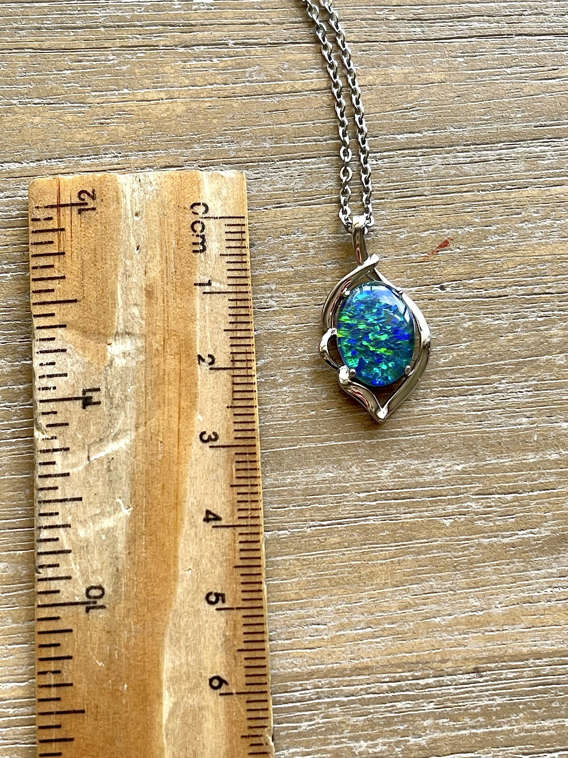 Australian Triplet Opal Necklace - 14x10mm Fire Opal - Genuine Triplets Opal Necklace Pendant in Sterling Silver 18K Gold Plated Women's Jewelry