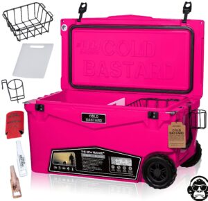 cold bastard coolers 70qtw rugged+ pink neon large wheels premium ice chest cooler accessories free s&h (cb70w-pn)