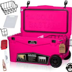 COLD BASTARD COOLERS 70QTW Rugged+ Pink Neon Large Wheels Premium Ice Chest Cooler Accessories Free S&H (CB70W-PN)