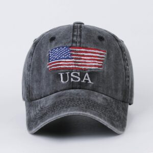 LANGZHEN American Flag Hats for Men and Women USA Flag Baseball Cap Adjustable Outdoors Trucker Snapback Hat (USA-Washed-Black+USA-Gray,One Size)