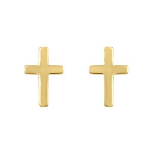 Mystigold Cross Stud Earrings in .925 Sterling Silver Plated Rhodium and in 18K Gold Plated I Religious Small Earrings for men and women 0.4 x 0.2 inch I Hypoallergenic Earrings I Gift for Women Men,