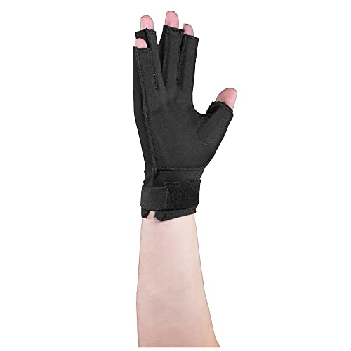 OTC Resting Splint Glove, 5 Finger Semi-Rigid Splints, Open Tips, Black, Right Hand, X-Large