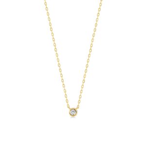 diamond solitaire necklace | 14k yellow gold necklaces for women | 14k solid gold bezel set pendant necklace | dainty round cut diamond jewelry | gifts for christmas, 18"