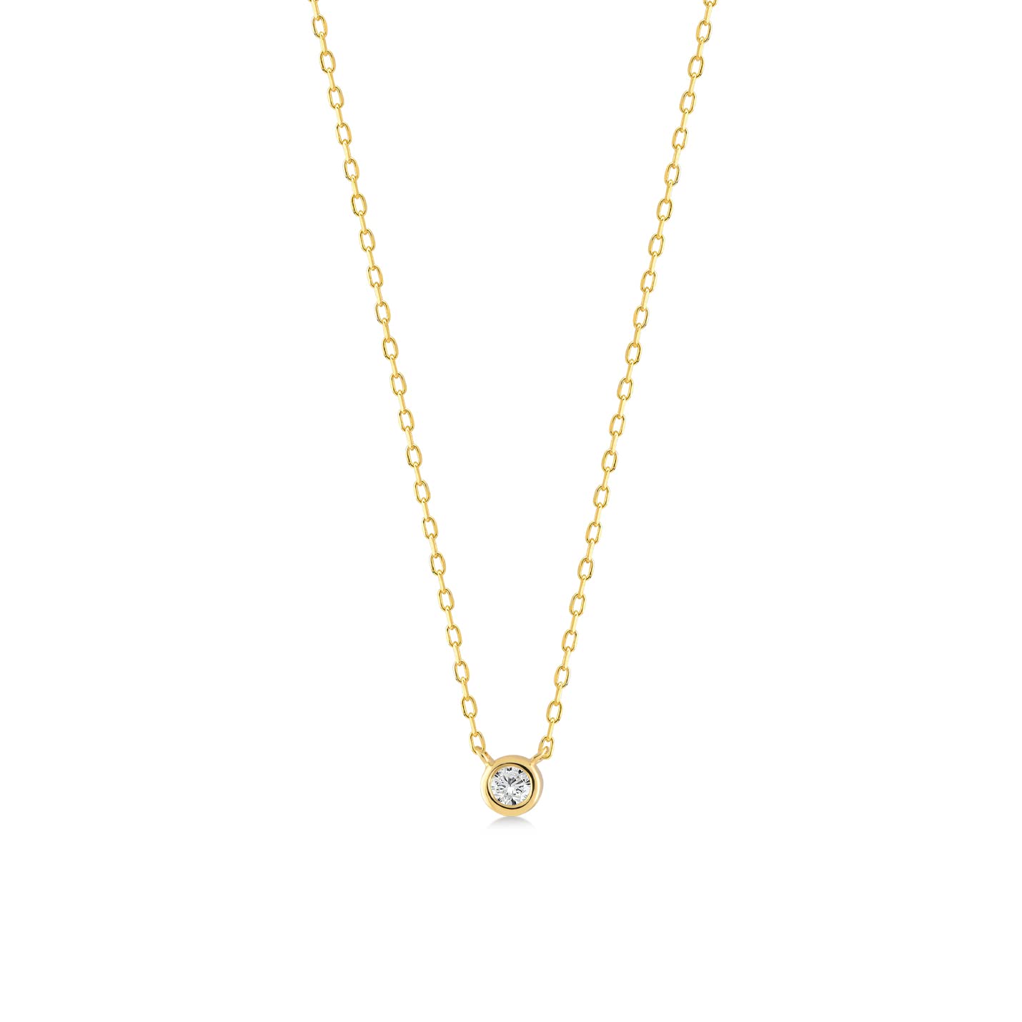 Diamond Solitaire Necklace | 14k Yellow Gold Necklaces for Women | 14k Solid Gold Bezel Set Pendant Necklace | Dainty Round Cut Diamond Jewelry | Gifts for Christmas, 18"