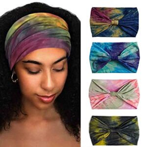 aceorna wide headbands stretch turban knotted hairbands elastic yoga workout sweatband running sport head scarf large african head wraps for women 4 pcs (set a)