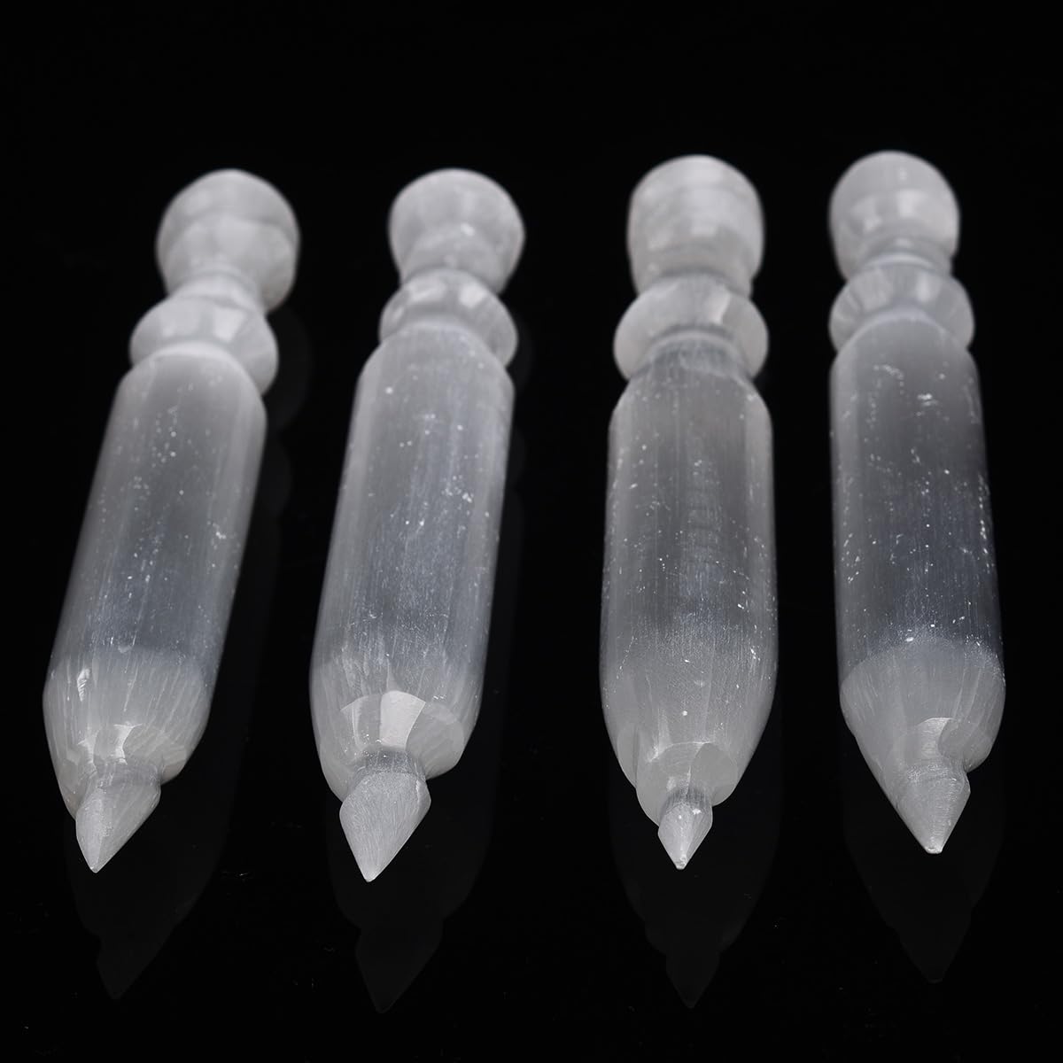 JIC Gem 4 Pcs Selenite Wand 6 Inch Natural Spiral Selenite Sticks Crystal Point for Reiki, Healing, Meditation, Chakra, Positive Energy