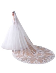 elliehouse womens 1 tier cathedral lace wedding bridal veil with metal comb ivory x60