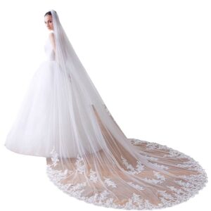 EllieHouse Womens 1 Tier Cathedral Lace Wedding Bridal Veil With Metal Comb Ivory X60