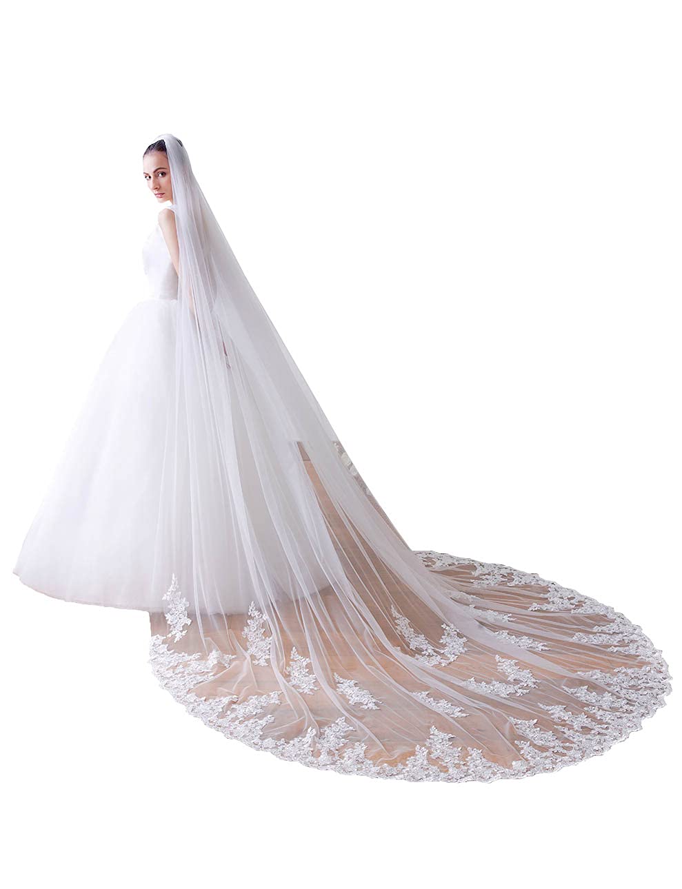 EllieHouse Womens 1 Tier Cathedral Lace Wedding Bridal Veil With Metal Comb Ivory X60