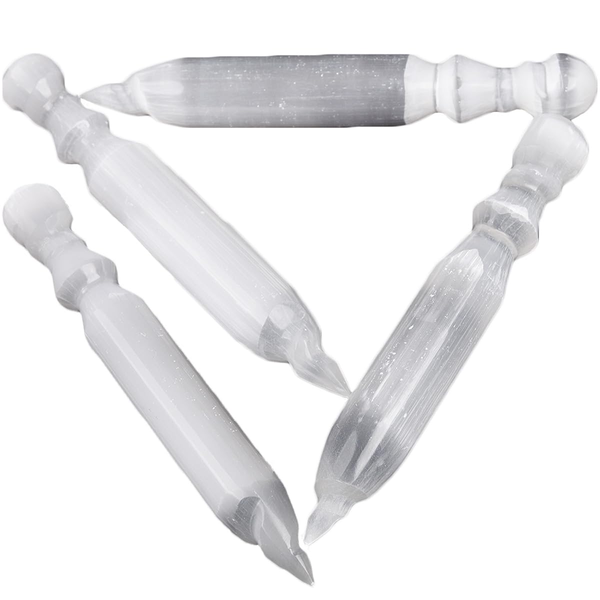 JIC Gem 4 Pcs Selenite Wand 6 Inch Natural Spiral Selenite Sticks Crystal Point for Reiki, Healing, Meditation, Chakra, Positive Energy