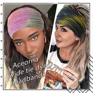 Aceorna Wide Headbands Stretch Turban Knotted Hairbands Elastic Yoga Workout Sweatband Running Sport Head Scarf Large African Head Wraps for Women 4 Pcs (Set A)