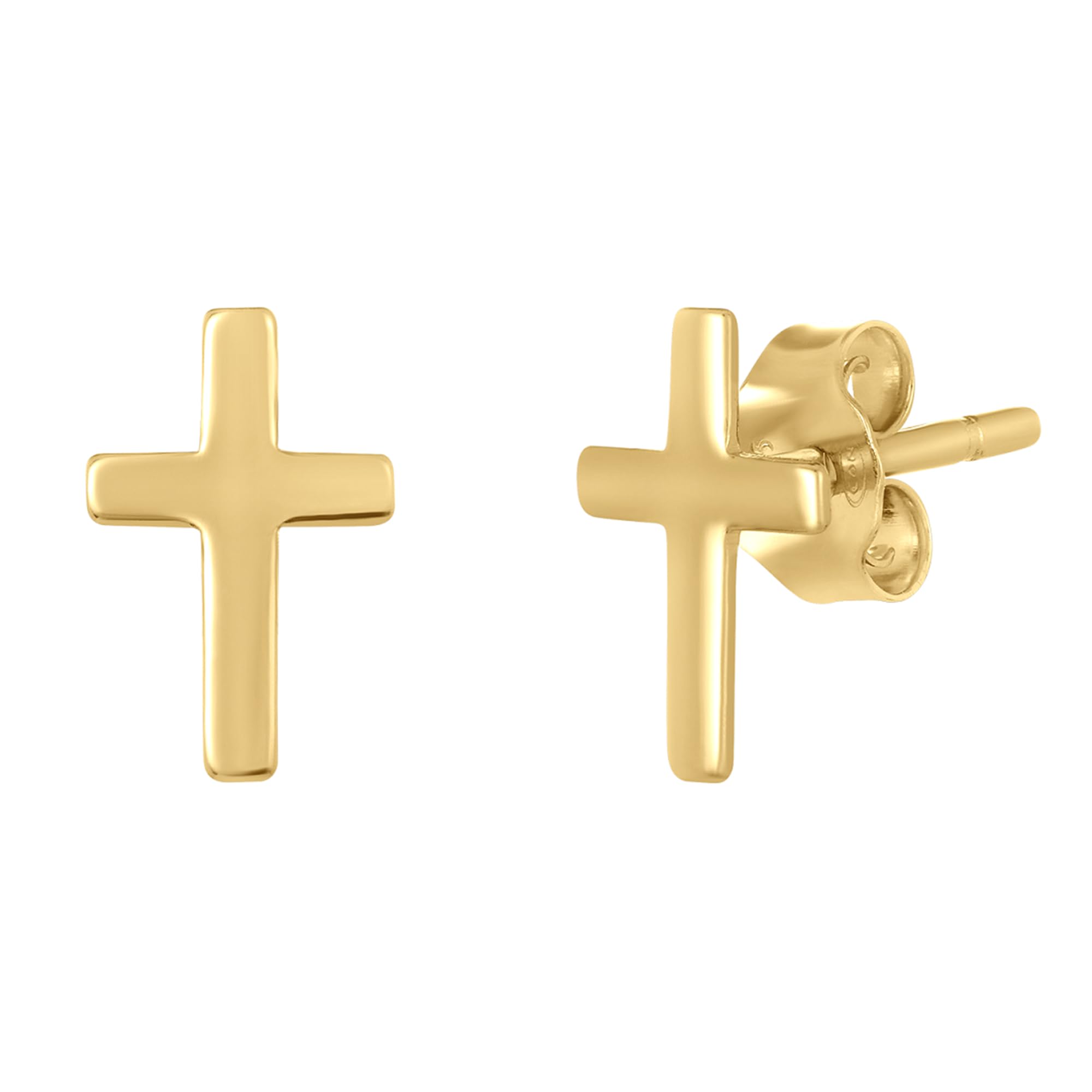 Mystigold Cross Stud Earrings in .925 Sterling Silver Plated Rhodium and in 18K Gold Plated I Religious Small Earrings for men and women 0.4 x 0.2 inch I Hypoallergenic Earrings I Gift for Women Men,