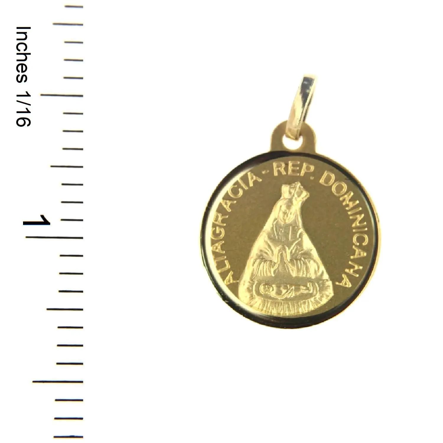 amalia 18K Solid Yellow Gold Our Lady of Altagracia Medal 16 mm