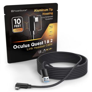 powersource 10ft long oculus quest 1 & 2 link cable for high speed data transfer & charging, usb 3.2 gen 1 for gaming laptops & pcs, aluminum shell, provides maximum data transfer rates for oculus