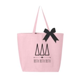 sockprints pink tote bags with black bow - tri delta tote bag - large canvas tote bag for women and sisterhood