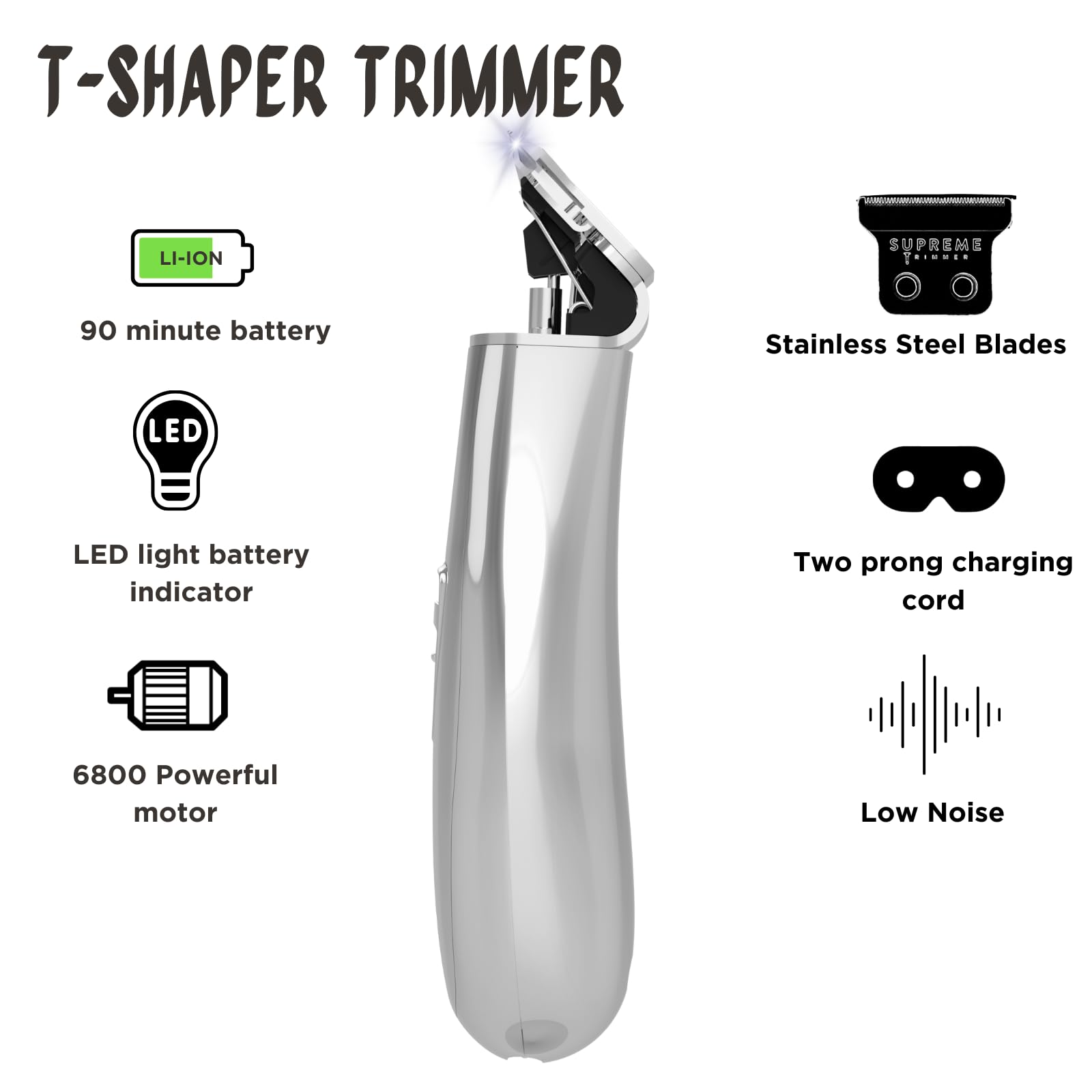 Supreme Trimmer Trimmer for Men ST5200 Professional Barber Hair Trimmer Cordless Clipper Liner Beard Trimmer (Silver)