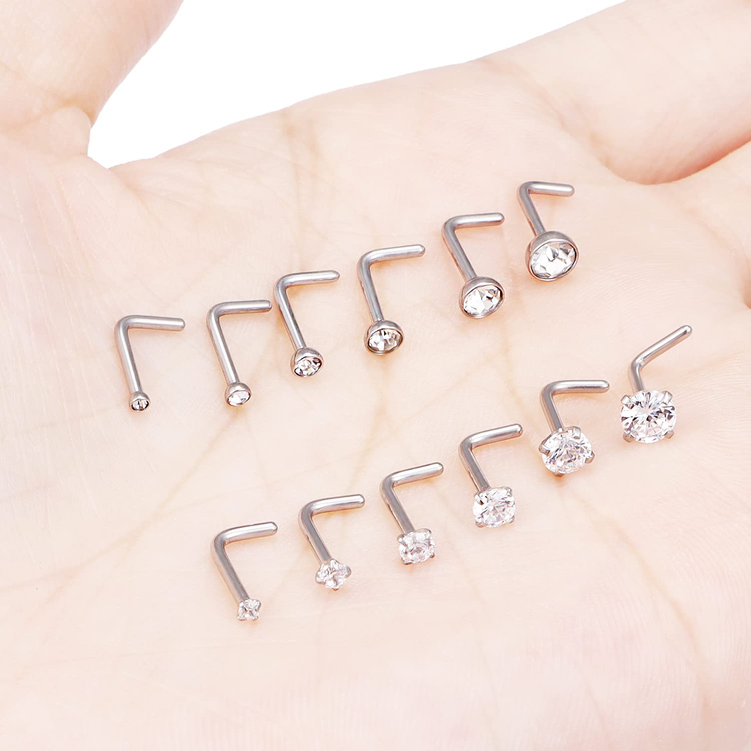 Uzgtvy 20G Nose Rings Studs for Women 316l Stainless Surgical Steel Silver L Shaped Bend Hypoerallgenic Diamond Nose Nostril Ring Body Piercing Jewelry for Women Men 1.5mm 2mm 2.5mm 3mm 3.5mm 4mm