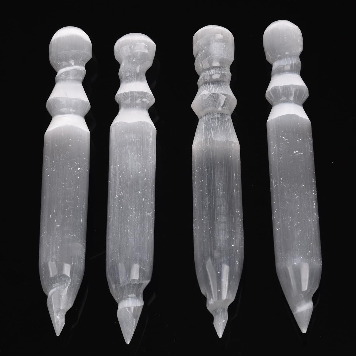 JIC Gem 4 Pcs Selenite Wand 6 Inch Natural Spiral Selenite Sticks Crystal Point for Reiki, Healing, Meditation, Chakra, Positive Energy