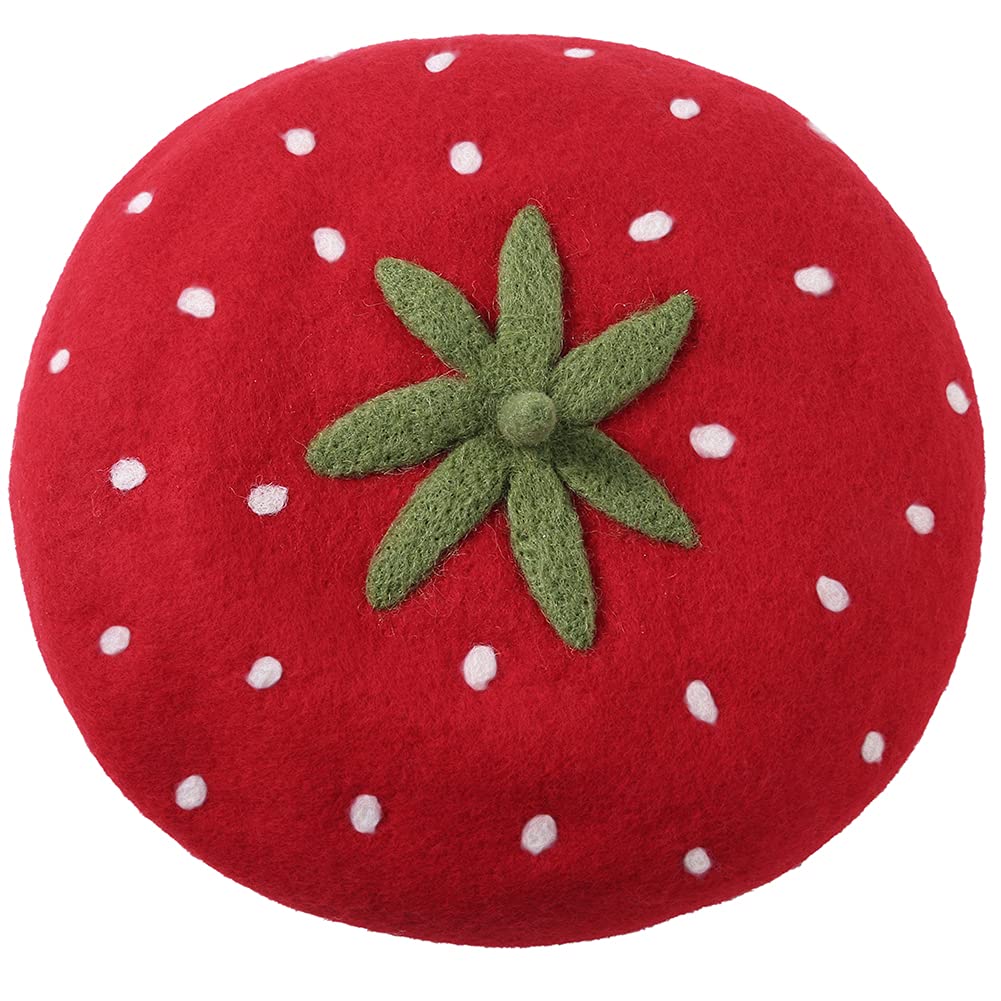 Zasy Wool Felt Strawberry Hat Handmade Casual Wool Beret Classic French Artist Beanies Cap for Women