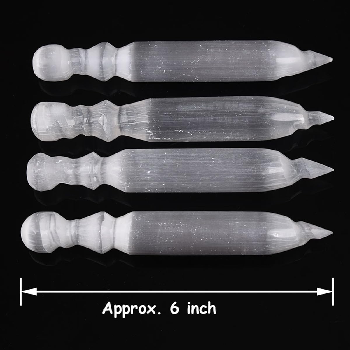 JIC Gem 4 Pcs Selenite Wand 6 Inch Natural Spiral Selenite Sticks Crystal Point for Reiki, Healing, Meditation, Chakra, Positive Energy