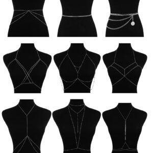 YOVORO 9PCS Sexy Belly Waist Chain for Women Bikini Body Chain Beach Bra Chain Jewelry Set S