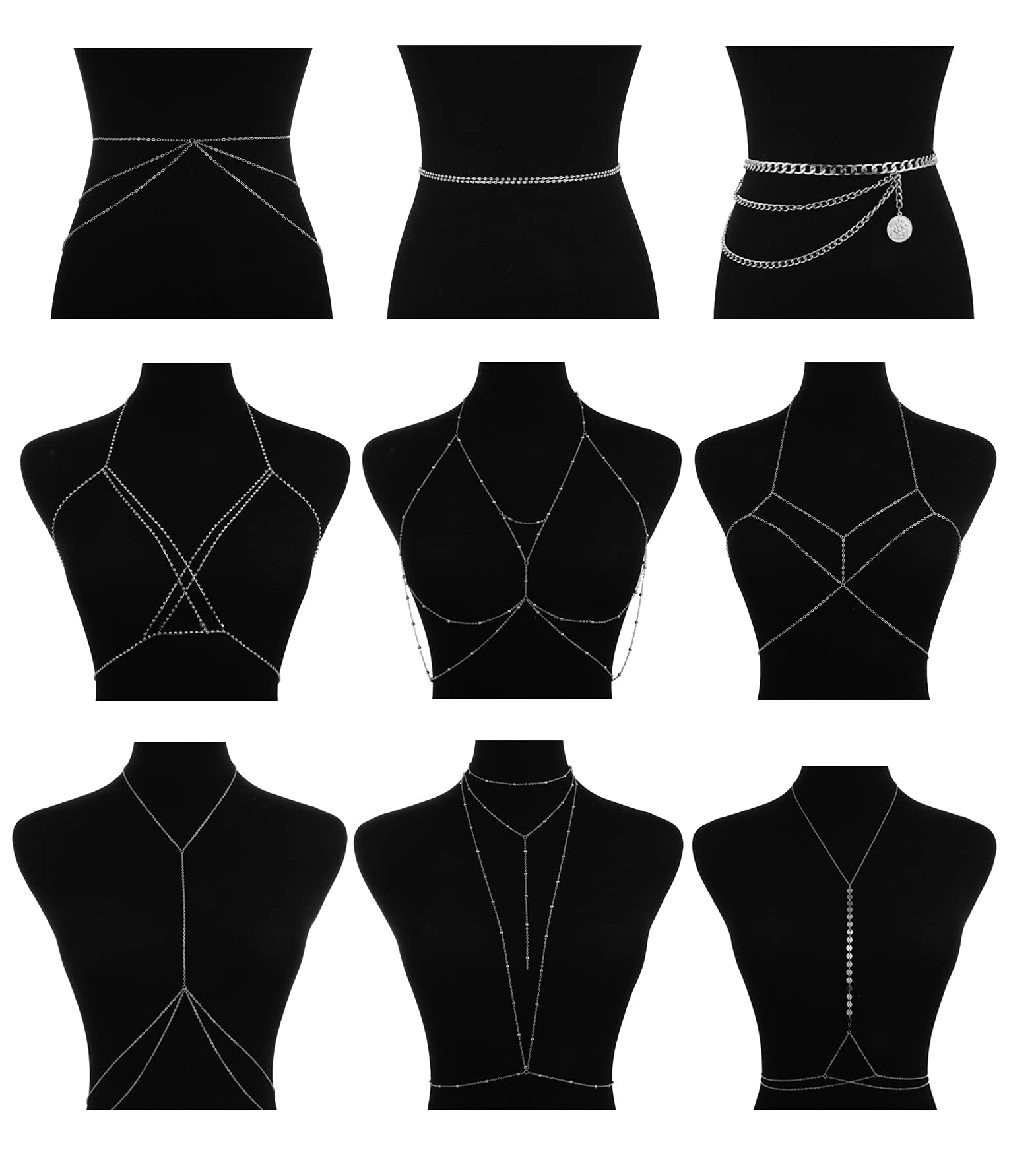 YOVORO 9PCS Sexy Belly Waist Chain for Women Bikini Body Chain Beach Bra Chain Jewelry Set S