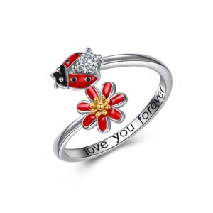 poplyke ladybug ring jewelry for women sterling silver ladybug daisy rings size (8)