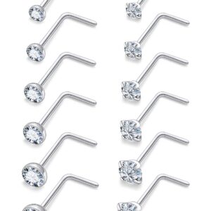 Uzgtvy 20G Nose Rings Studs for Women 316l Stainless Surgical Steel Silver L Shaped Bend Hypoerallgenic Diamond Nose Nostril Ring Body Piercing Jewelry for Women Men 1.5mm 2mm 2.5mm 3mm 3.5mm 4mm