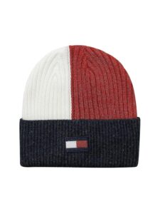 tommy hilfiger men's striped ribbed beanies, white flag, one size