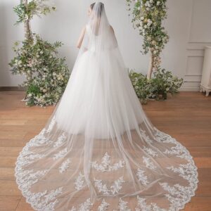 EllieHouse Womens 1 Tier Cathedral Lace Wedding Bridal Veil With Metal Comb Ivory X60