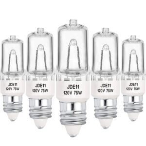 ybek jde11 75w 120v halogen bulb t4 mini candelabra base warm white 2800k dimmable jd e11 bulbs(pack of 5)