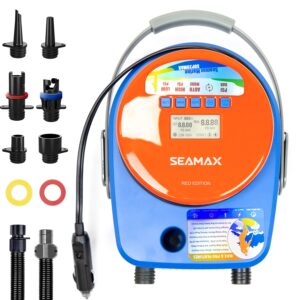 seamax sup20max double stage 20psi electric air pump for inflatable sup and boat, intelligent firmware with built-in temperature sensor and timer