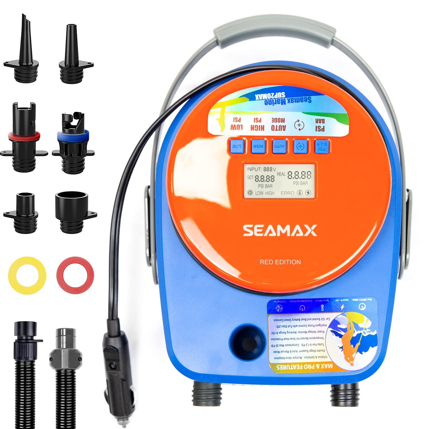 Seamax SUP20Max Double Stage 20PSI Electric Air Pump for Inflatable SUP and Boat, Intelligent Firmware with Built-in Temperature Sensor and Timer