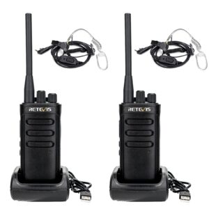 retevis rb85 walkie talkies for adults long range, high power 2 way radio with earpiece, rechargeable two way radios, ai noise cancelling, for security, hotel(2 pack)