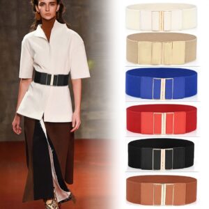 6 Pieces Women Wide Belt Elastic Cinch Waistband Stretchy Dress Waist Belt with buckle for Ladies, One Size