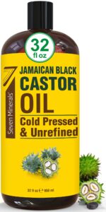 seven minerals, pure jamaican black castor oil - big 32 fl oz bottle - unrefined & hexane free - for hair growth, thicker eyelashes & eyebrows, dry skin, healing, hair care