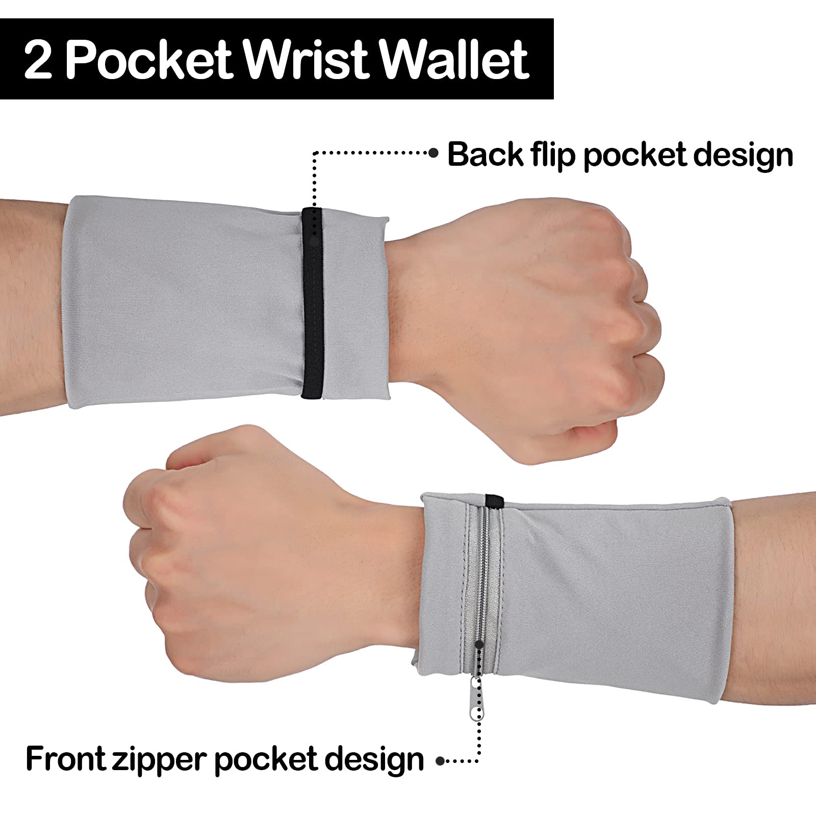 6 Pieces Wrist Wallet Pocket Wrist Zipper Pouch for Women Men Running Walking Hiking Jogging Sweatbands Phone Coin Keys Storage (Grey, Black, Blue)