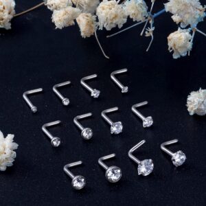 Uzgtvy 20G Nose Rings Studs for Women 316l Stainless Surgical Steel Silver L Shaped Bend Hypoerallgenic Diamond Nose Nostril Ring Body Piercing Jewelry for Women Men 1.5mm 2mm 2.5mm 3mm 3.5mm 4mm