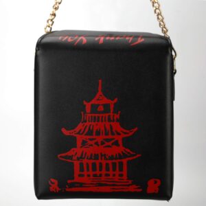 Ondeam Tower Print Crossbody Shoulder Bag,Pu Chinese Takeout Box Totes Purse for Women(Black)