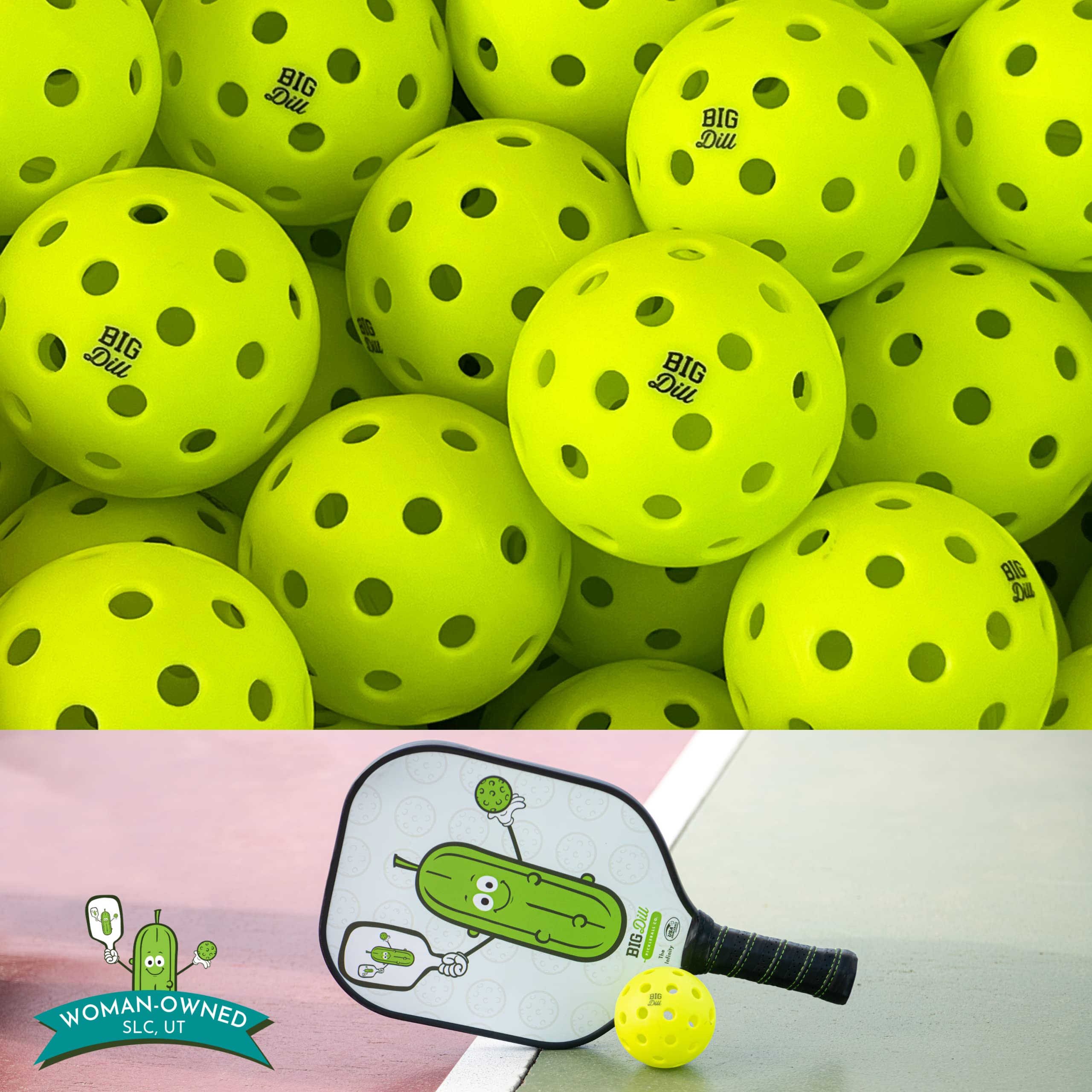 Big Dill Pickleball Relish Outdoor Pickleball Balls with Bag | Outdoor Pickleballs for Outdoor Play with 40 Holes (Pack of 4)