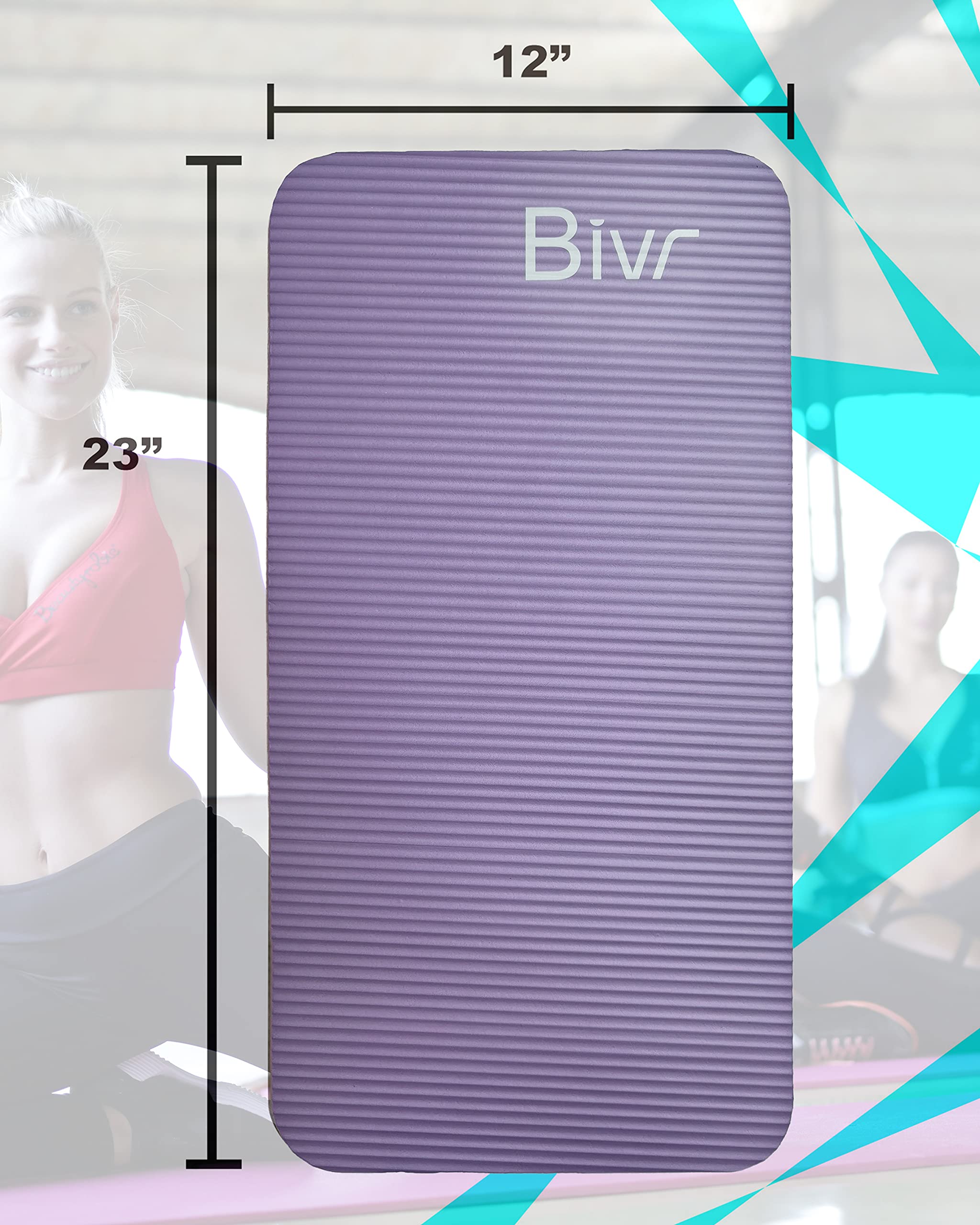 BIVR Portable Yoga Knee Pad Extra Thick Large 12 Inch Wide Cushion For Pilates Fitness Gardening Sitting Kneeing Support For Joints And Lower Spine (Purple)