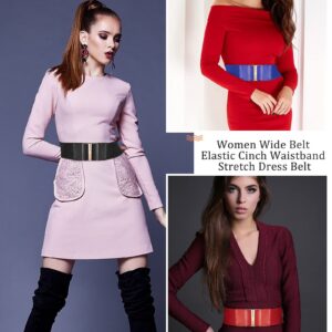 6 Pieces Women Wide Belt Elastic Cinch Waistband Stretchy Dress Waist Belt with buckle for Ladies, One Size