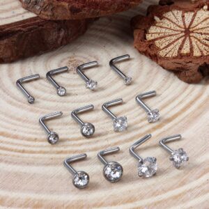 Uzgtvy 20G Nose Rings Studs for Women 316l Stainless Surgical Steel Silver L Shaped Bend Hypoerallgenic Diamond Nose Nostril Ring Body Piercing Jewelry for Women Men 1.5mm 2mm 2.5mm 3mm 3.5mm 4mm