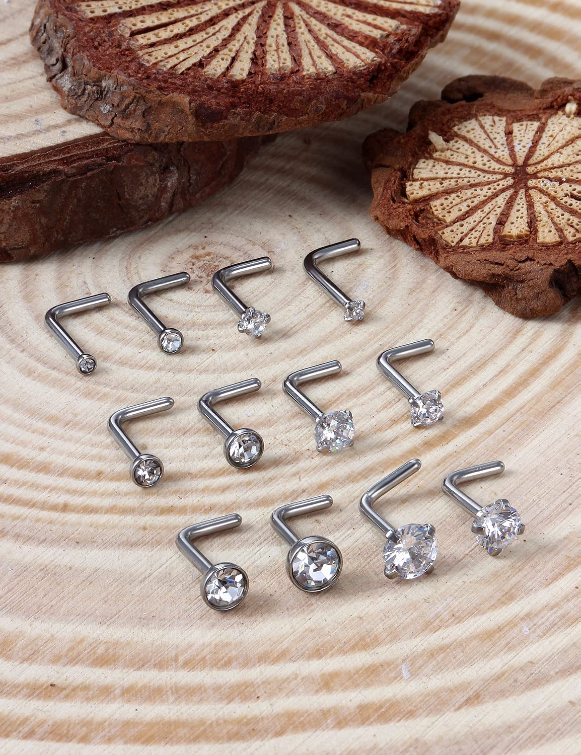 Uzgtvy 20G Nose Rings Studs for Women 316l Stainless Surgical Steel Silver L Shaped Bend Hypoerallgenic Diamond Nose Nostril Ring Body Piercing Jewelry for Women Men 1.5mm 2mm 2.5mm 3mm 3.5mm 4mm