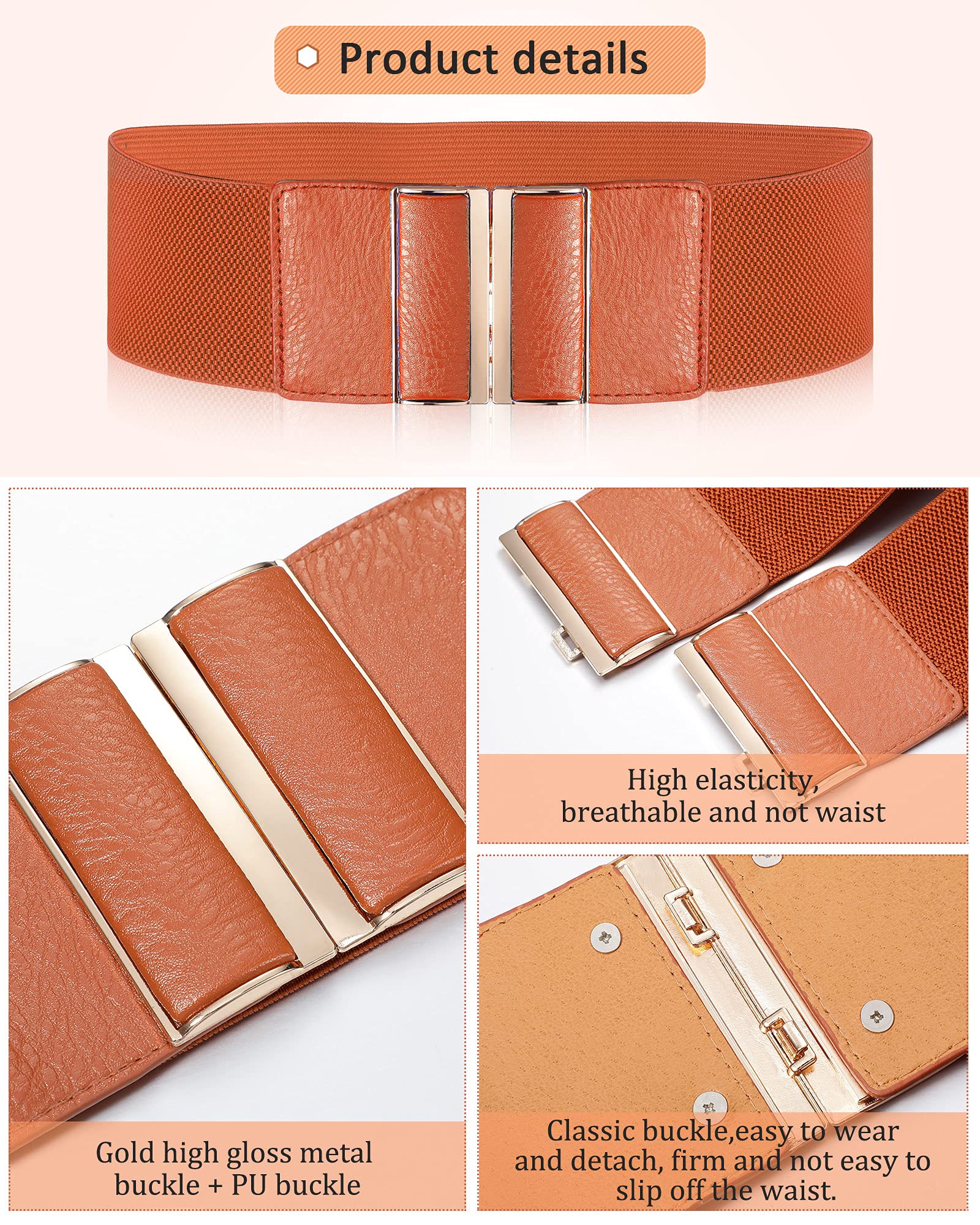 6 Pieces Women Wide Belt Elastic Cinch Waistband Stretchy Dress Waist Belt with buckle for Ladies, One Size