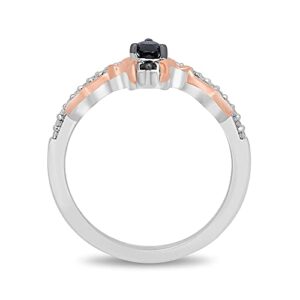 Jewelili Enchanted Disney Fine Jewelry Sterling Silver and 10K Rose Gold 5x3 MM Pear Shape Black Onyx and 1/6 Cttw Treated Black Diamond and White Round Diamond Maleficent Ring, Size 8