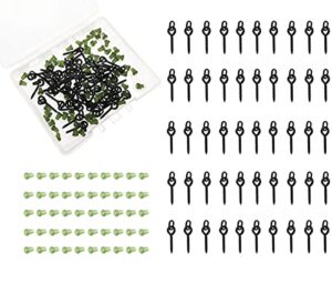 drchoer 50pcs bait screws with oval link loop swivels & 50pcs hook stops rubber shank beads for carp fishing terminal rig tackle set (green stops + oval screws)