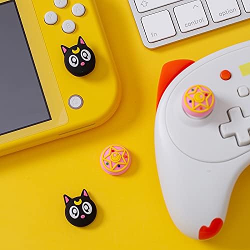 PERFECTSIGHT Cute Thumb Grip Caps Joystick Caps Compatible with Nintendo Switch Joycon/OLED/Switch Lite, Kawaii Magic Moon Skin Grip Button Stick Cover Controller 3D Analog Ergonomic Kit (Luna)