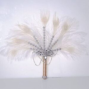 feather fan bridal bouquet ostrich marabou handheld crystal flapper accessories for dance - cw