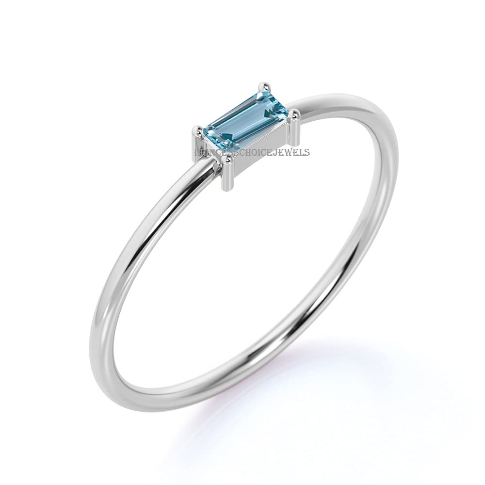 PB Collection Stacking Ring with Blue Aquamarine Baguette | Single Baguette Ring | Engagement Ring | Stacking Ring |March Birthstone Ring | Jewelry Gift for Women 11